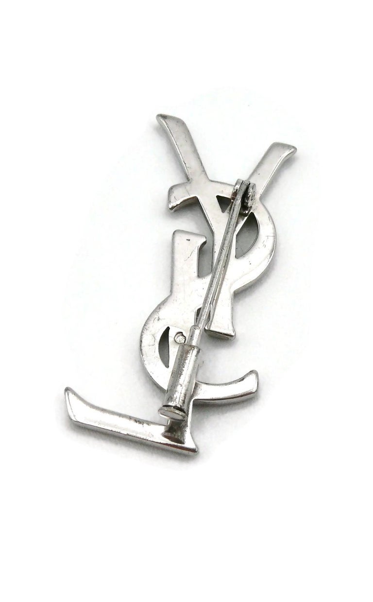 Yves Saint Laurent YSL Vintage Sterling Silver Logo Brooch For Sale at ...