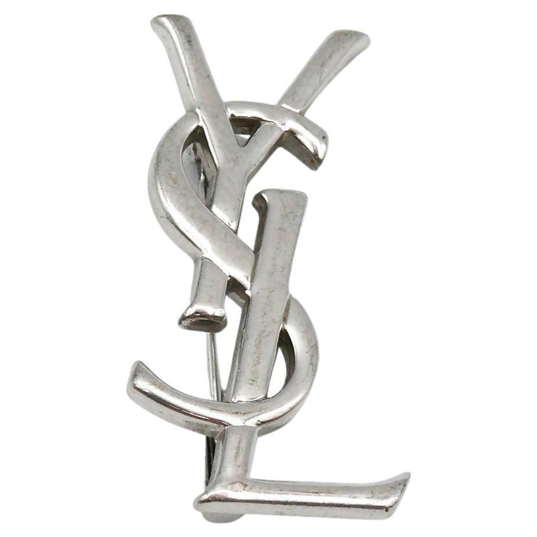 Yves Saint Laurent YSL Vintage Sterling Silver Logo Brooch For Sale at ...