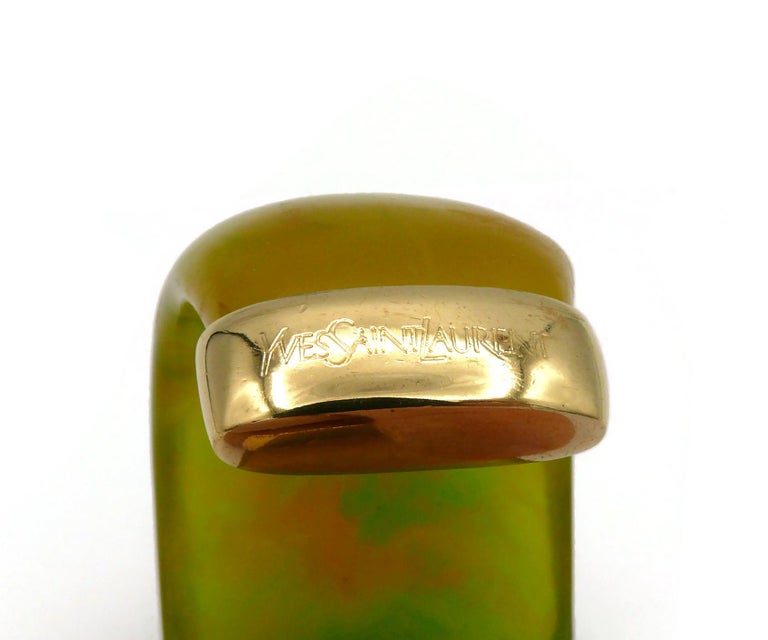 YVES SAINT LAURENT YSL Vintage Yellow Green Marbled Resin Cuff Bracelet ...