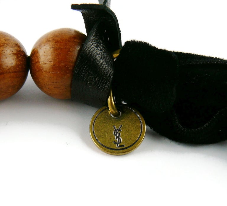 Yves Saint Laurent YSL Wood Bead and Black Velvet Necklace For Sale at ...