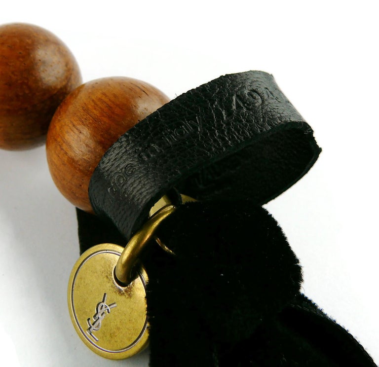 Yves Saint Laurent YSL Wood Bead and Black Velvet Necklace For Sale at ...