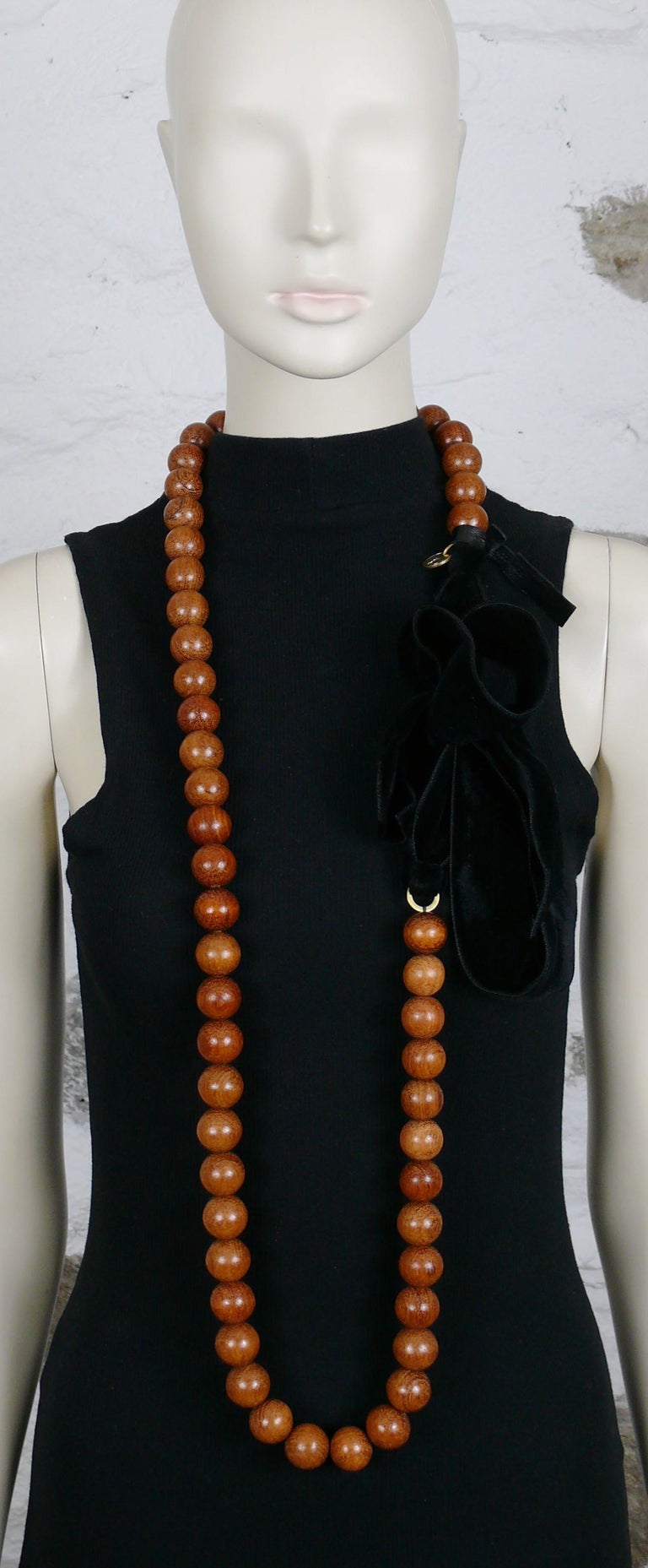 Yves Saint Laurent YSL Wood Bead and Black Velvet Necklace For Sale at ...