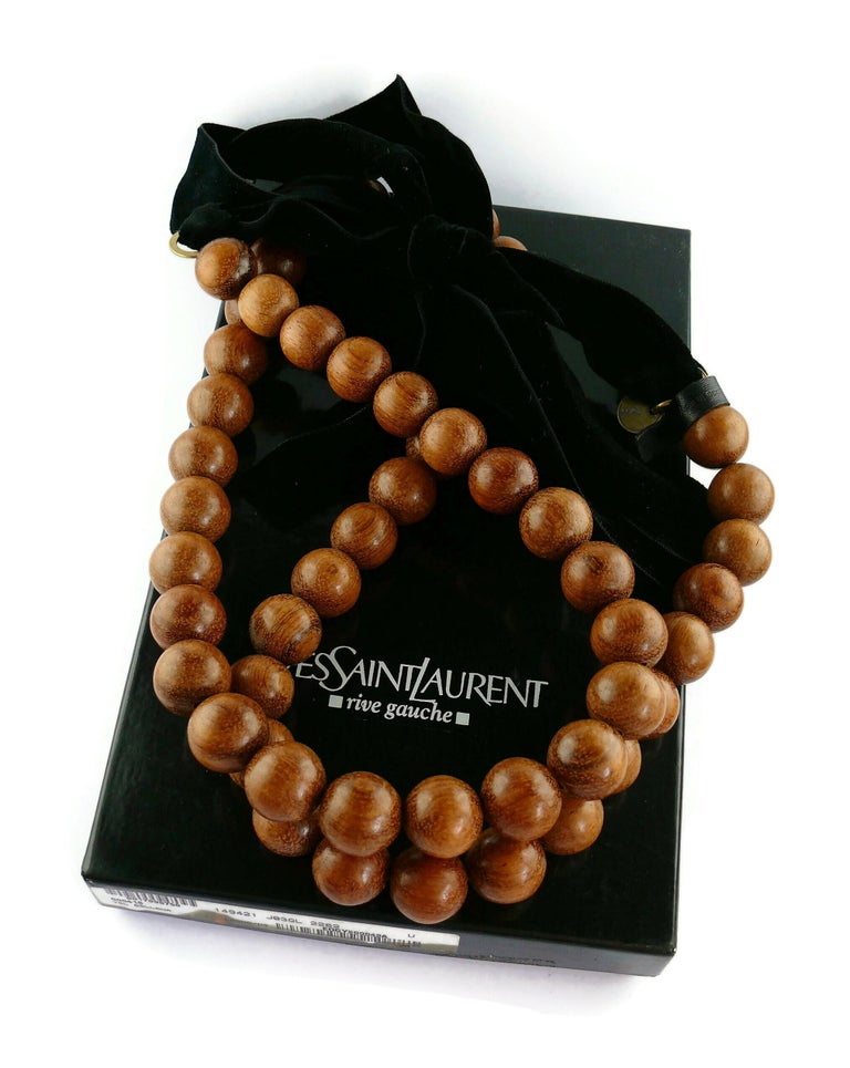 Yves Saint Laurent YSL Wood Bead and Black Velvet Necklace For Sale at ...