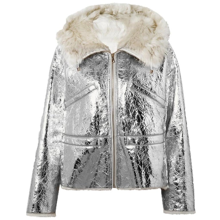 Yves Salomon Shearling-Lined Metallic Crinkled-Leather Hooded Jacket ...