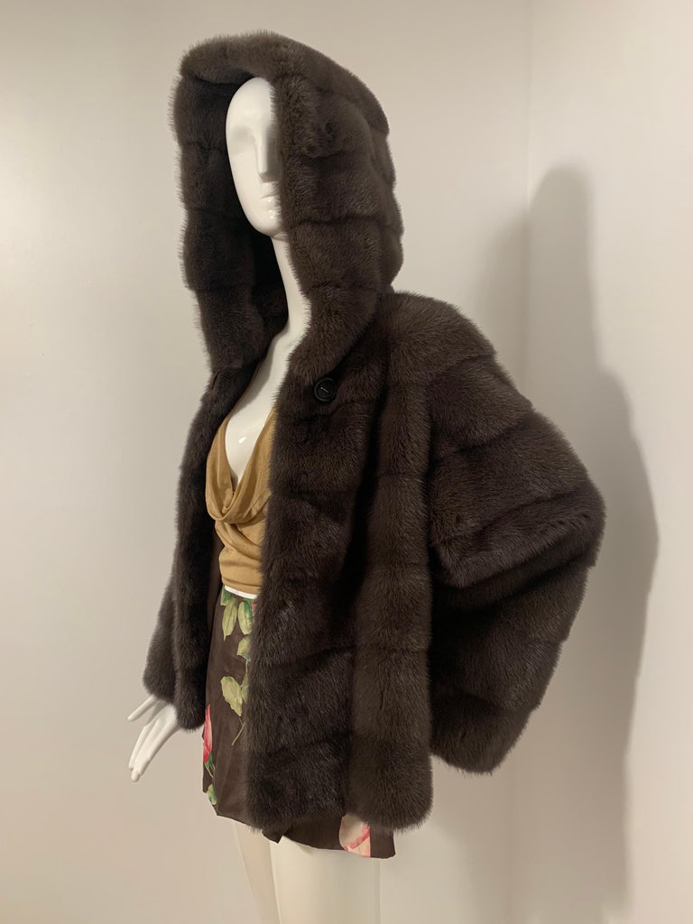 Yves Solomon Brown Mink hooded coat For Sale at 1stDibs