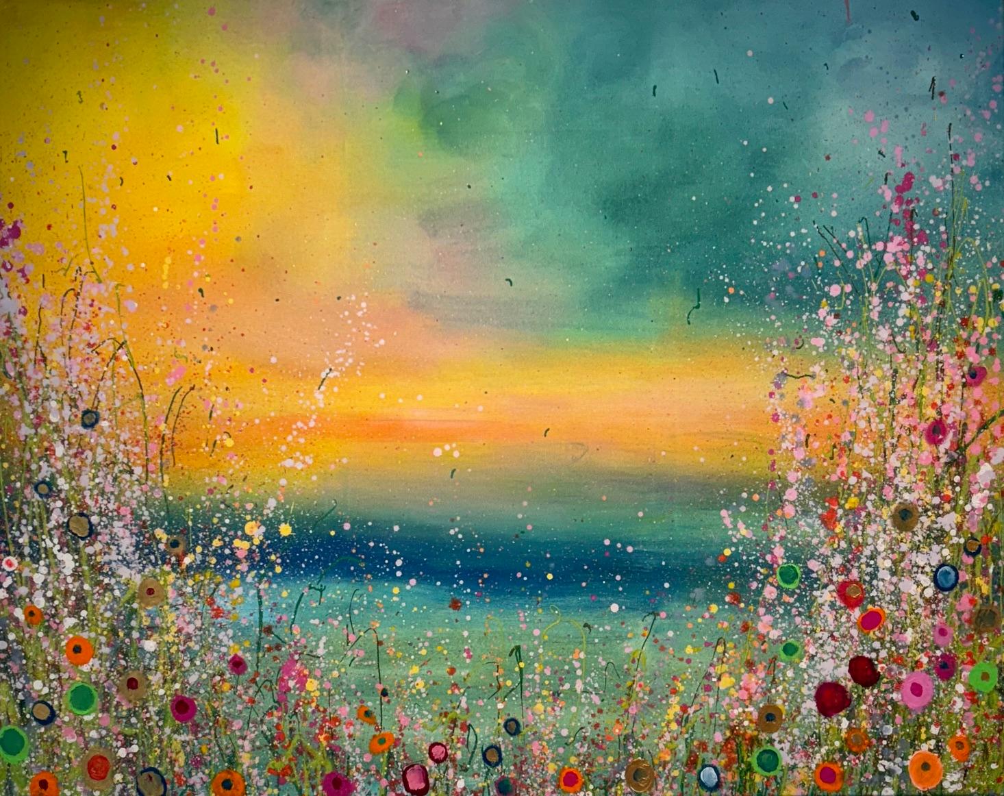 Yvonne Coomber - The Sea Kisses the Sky -original abstract floral oil ...