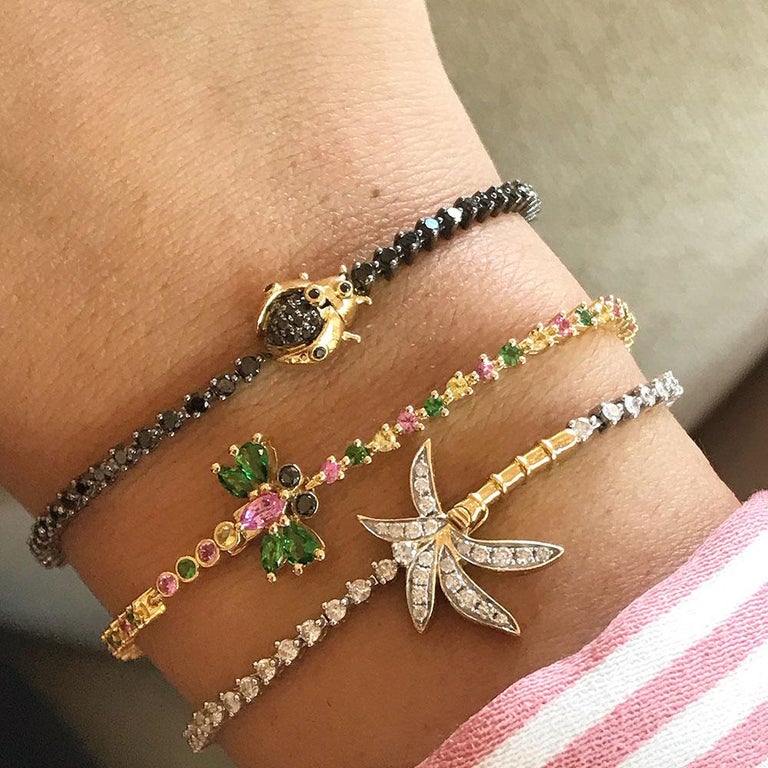 Yvonne Leons Dragonfly Tennis Bracelet In 18 Carat Yellow Gold