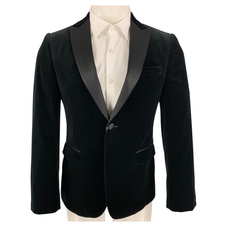 Z ZEGNA Size 36 Black Velvet Cotton Velvet Peak Lapel Sport Coat For ...