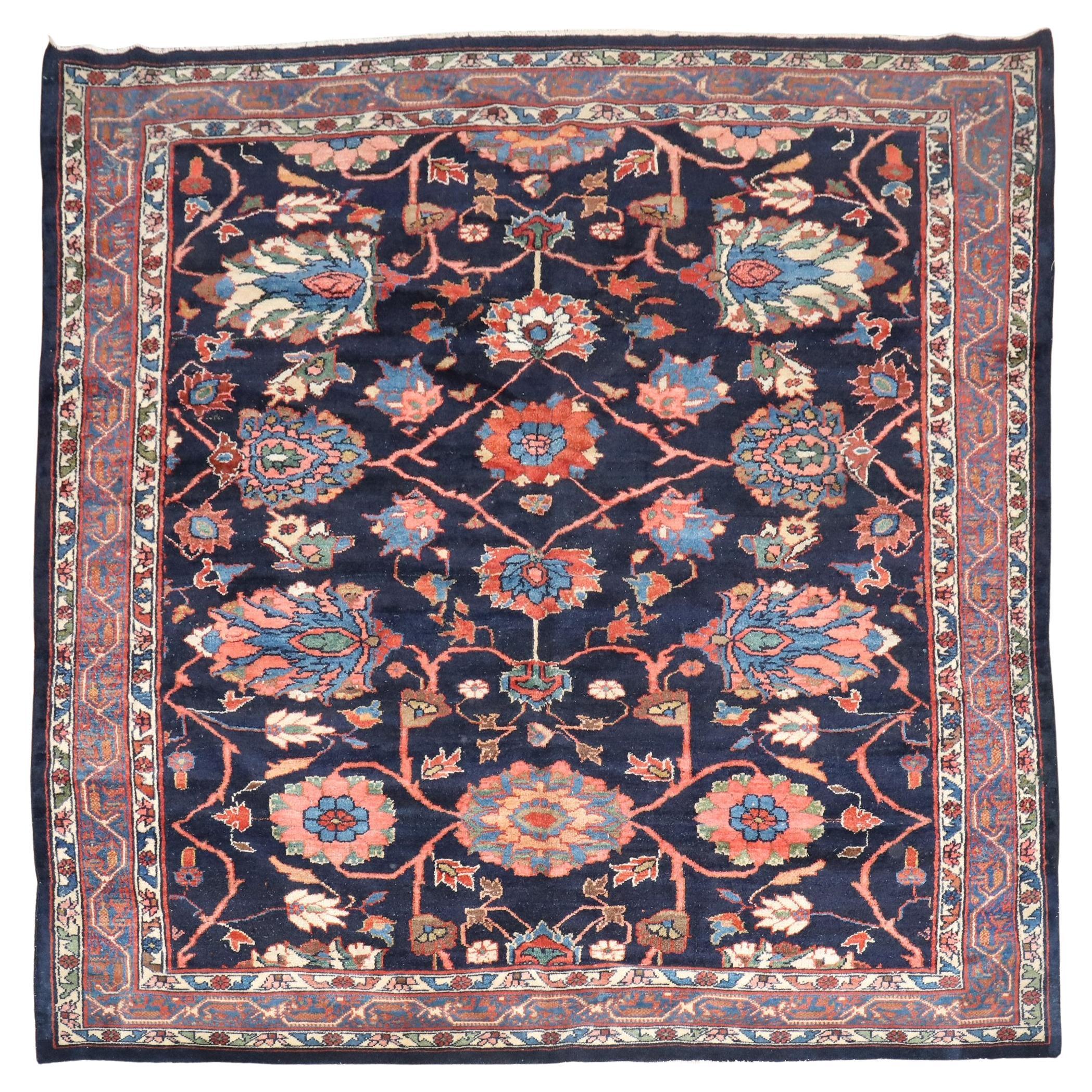 Zabihi Collection Antique Persian Square Navy Rug For Sale at 1stDibs