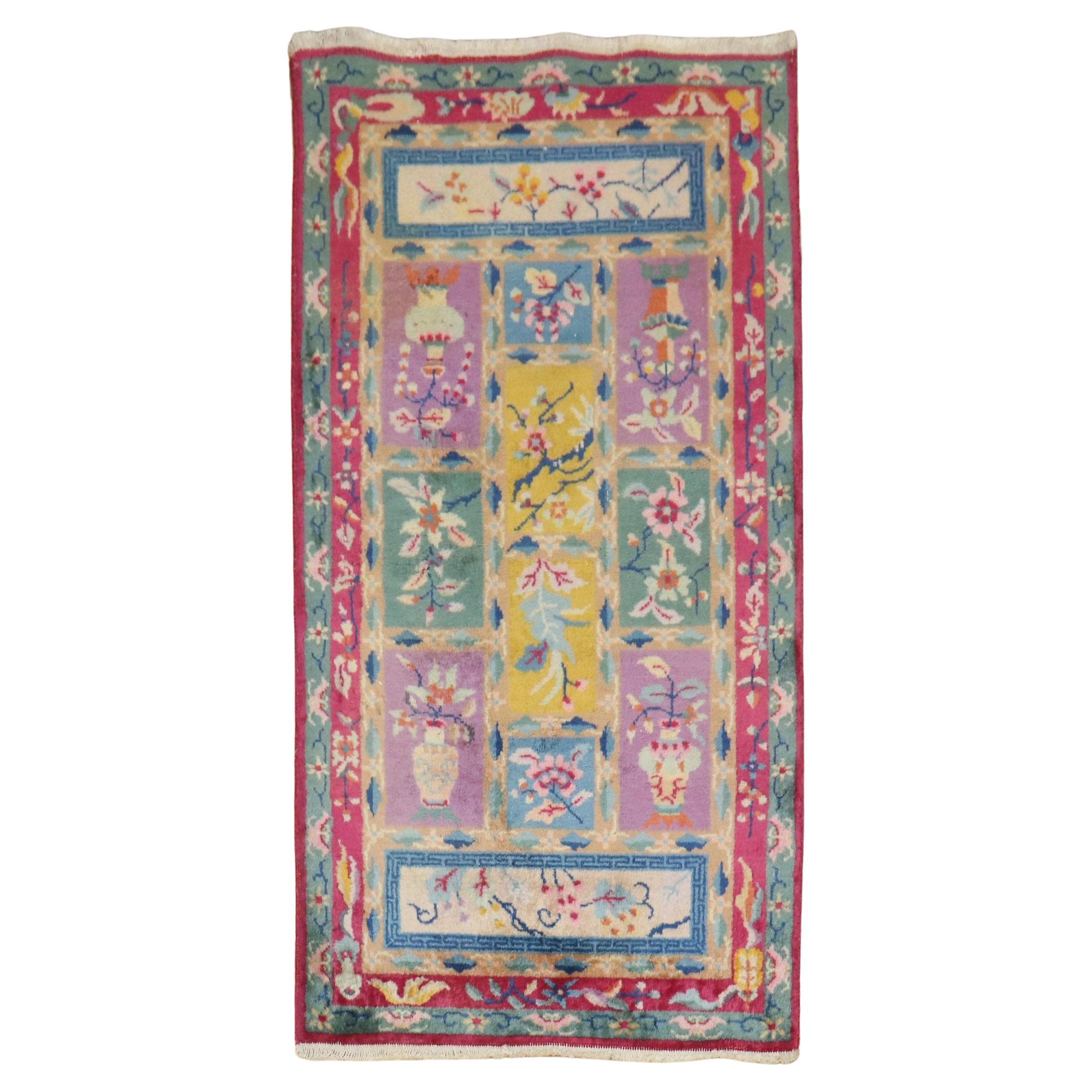 Nice Vintage White Field Art Deco Chinese Rug For Sale at 1stDibs