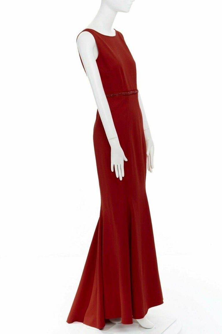 ZAC POSEN red bead embellished waist open back stretch flared hem ball ...