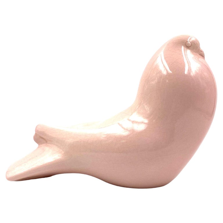 Zaccagnini, "Colombe Rose" Craquelé Faience Sculpture, Italy, 1940 For ...