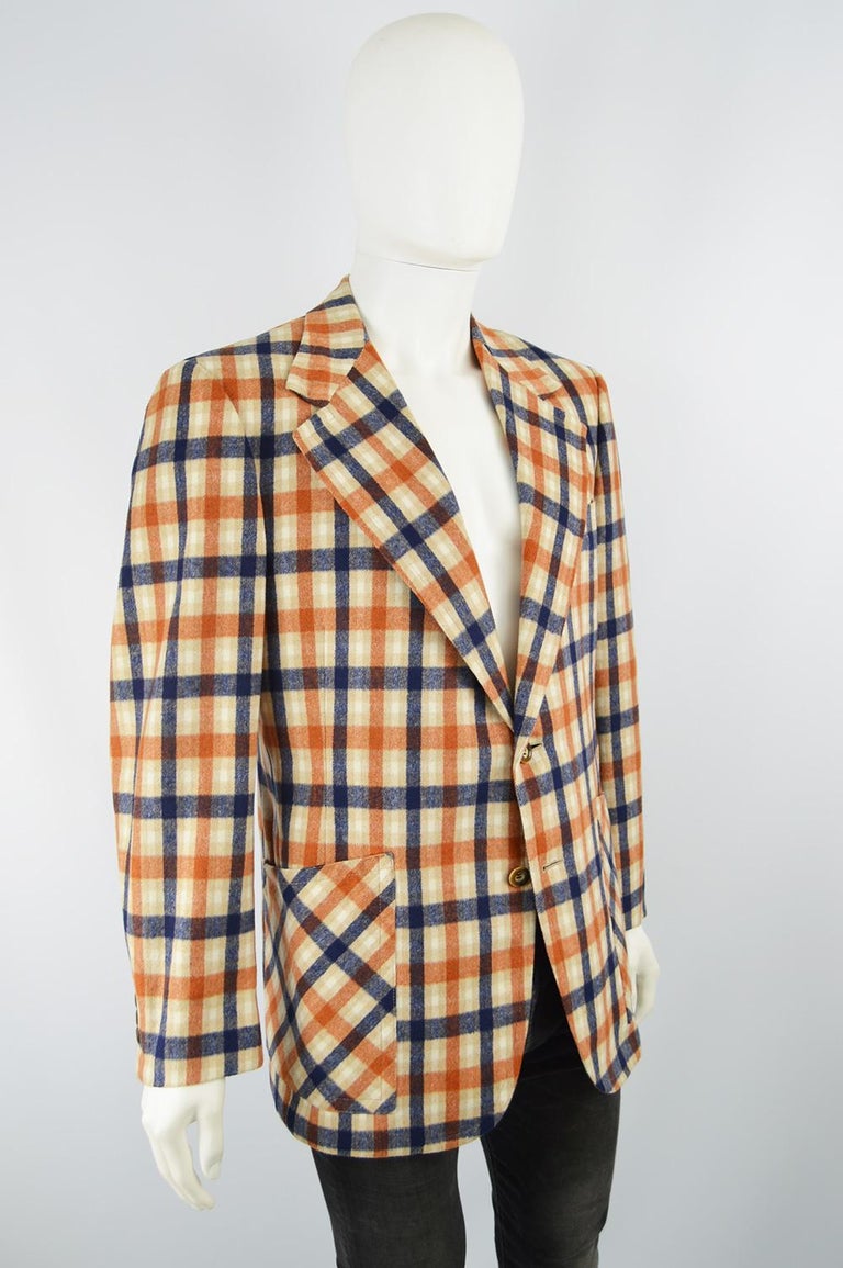 Zachary All of California Mens Vintage Orange Plaid Check Blazer Jacket ...