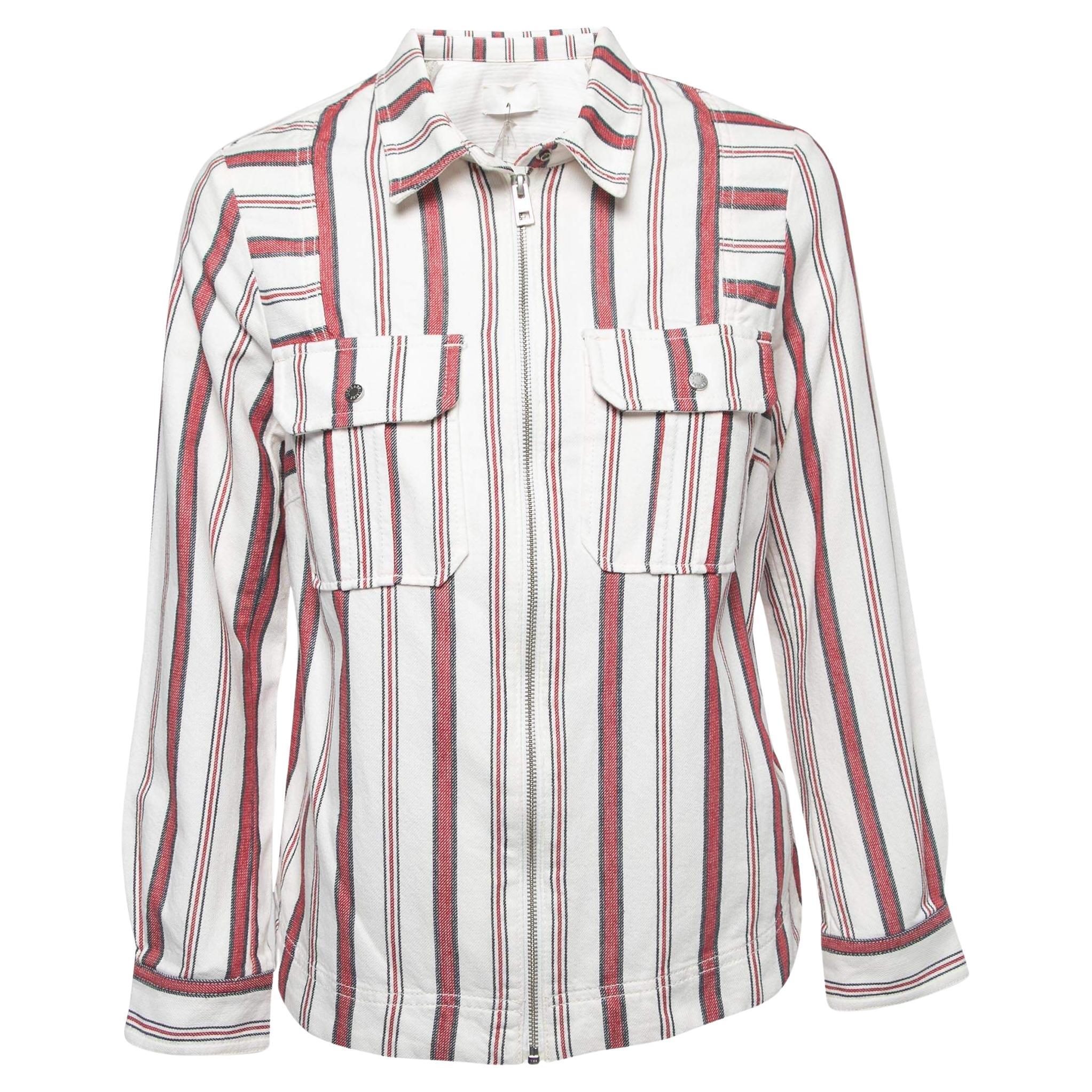 Zadig and Voltaire White Striped Cotton Zip Front Shirt S For Sale at ...