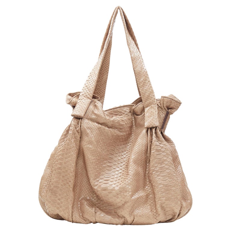 ZAGLIANI Hand made genuine brown scaled leather dumping hobo shoulder ...