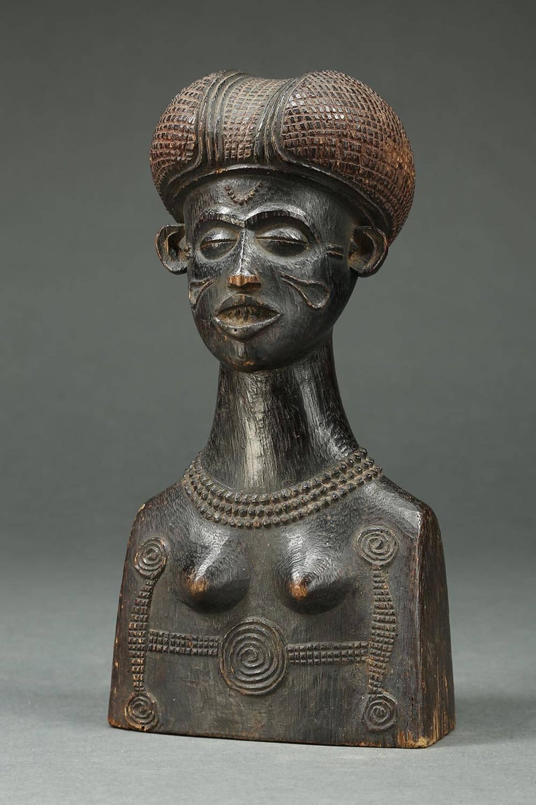 Zaire Chokwe Tribal Female Bust with Scarifications and Finely Carved ...