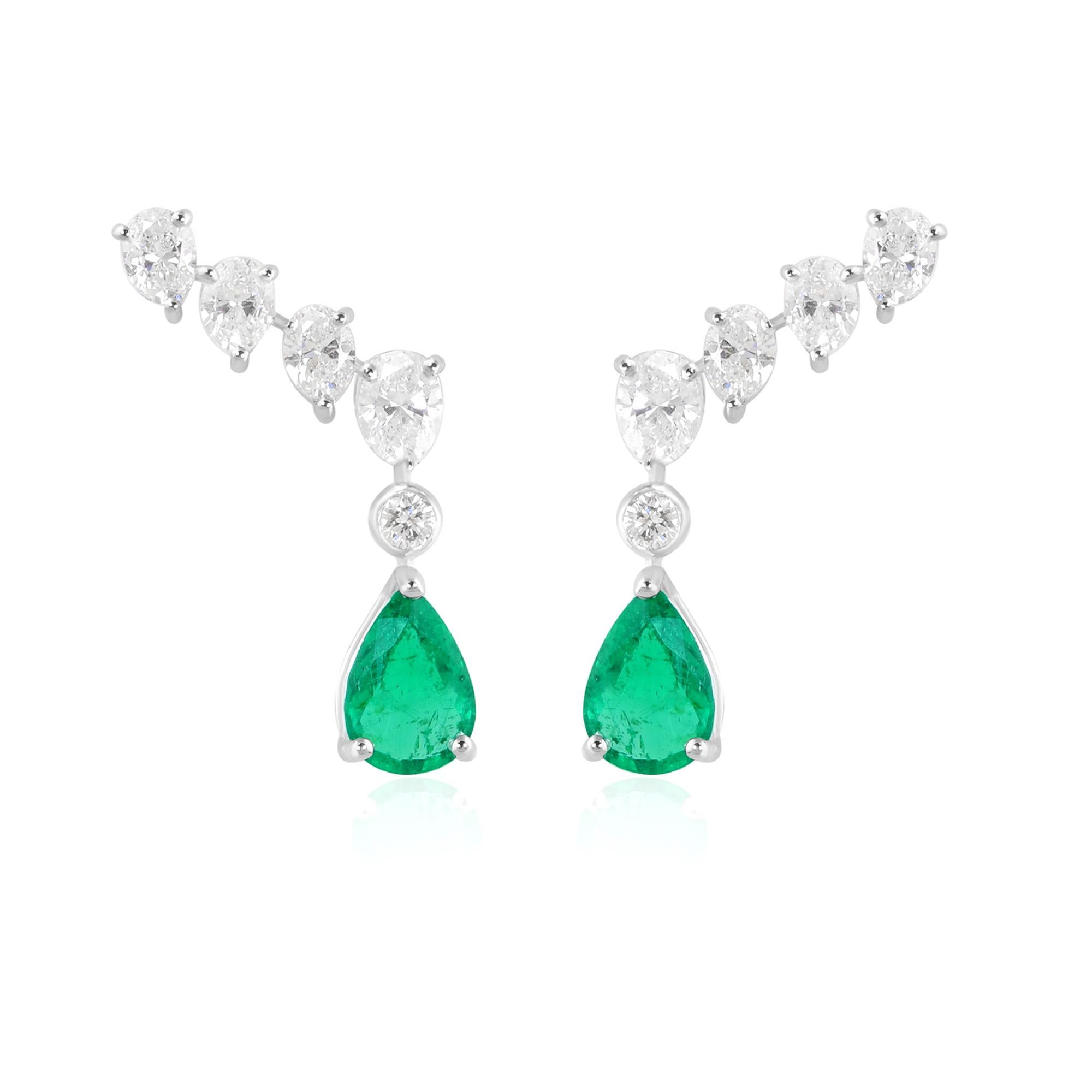 Zambian Emerald Ear Clamber Earrings Diamond 18 Karat White Gold Fine ... Zambian Emerald Ear Clamber Earrings Diamond 18 Karat White Gold Fine ...