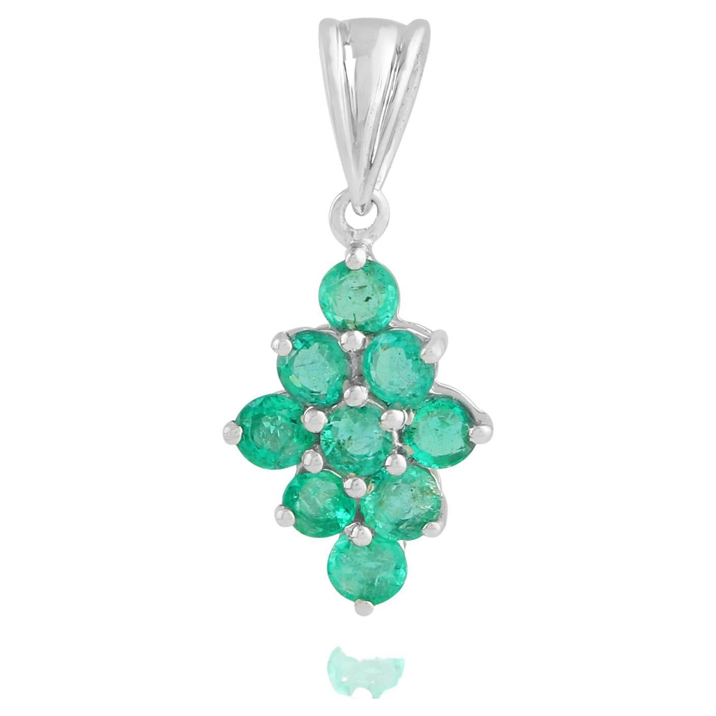 Oval Zambian Emerald Gemstone Charm Pendant Diamond 18 Karat White Gold ...