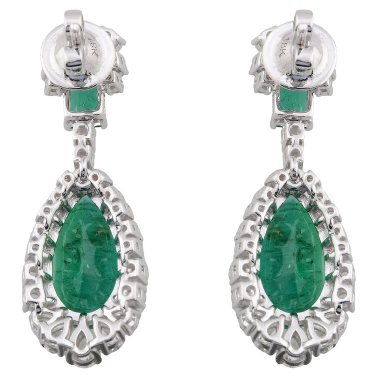 Natural Emerald Gemstone Dangle Earrings Diamond 18 Karat White Gold ...