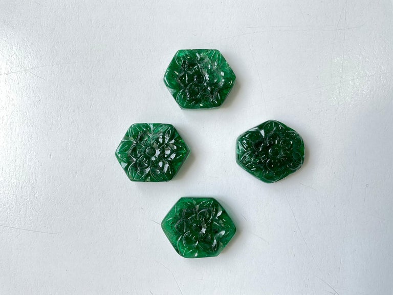Zambian Emerald Hexagon Carved Fancy Cabochon Loose Gemstone for ...