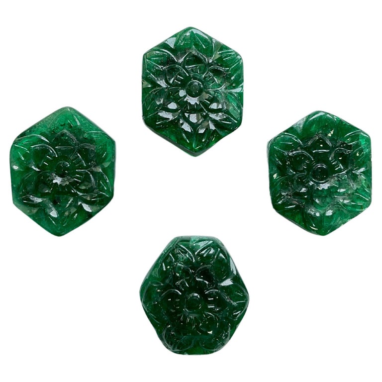 Zambian Emerald Hexagon Carved Fancy Cabochon Loose Gemstone for ...