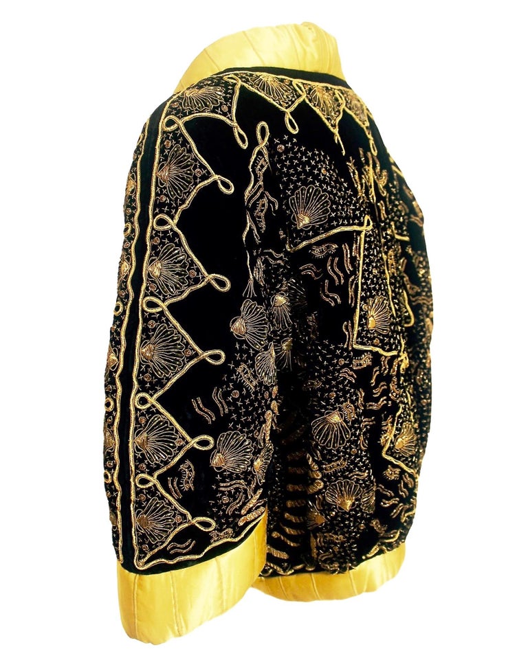 Zandra Rhodes Gold Work Metal Embroidered Velvet Padded Jacket For Sale ...