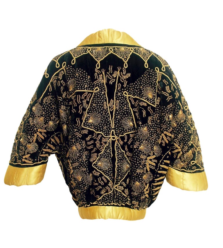 Zandra Rhodes Gold Work Metal Embroidered Velvet Padded Jacket For Sale ...