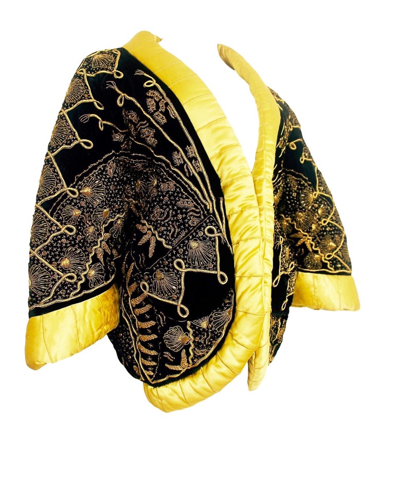 Zandra Rhodes Gold Work Metal Embroidered Velvet Padded Jacket For Sale ...