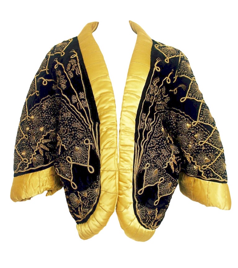 Zandra Rhodes Gold Work Metal Embroidered Velvet Padded Jacket For Sale ...