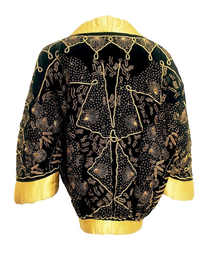 Zandra Rhodes Gold Work Metal Embroidered Velvet Padded Jacket For Sale ...