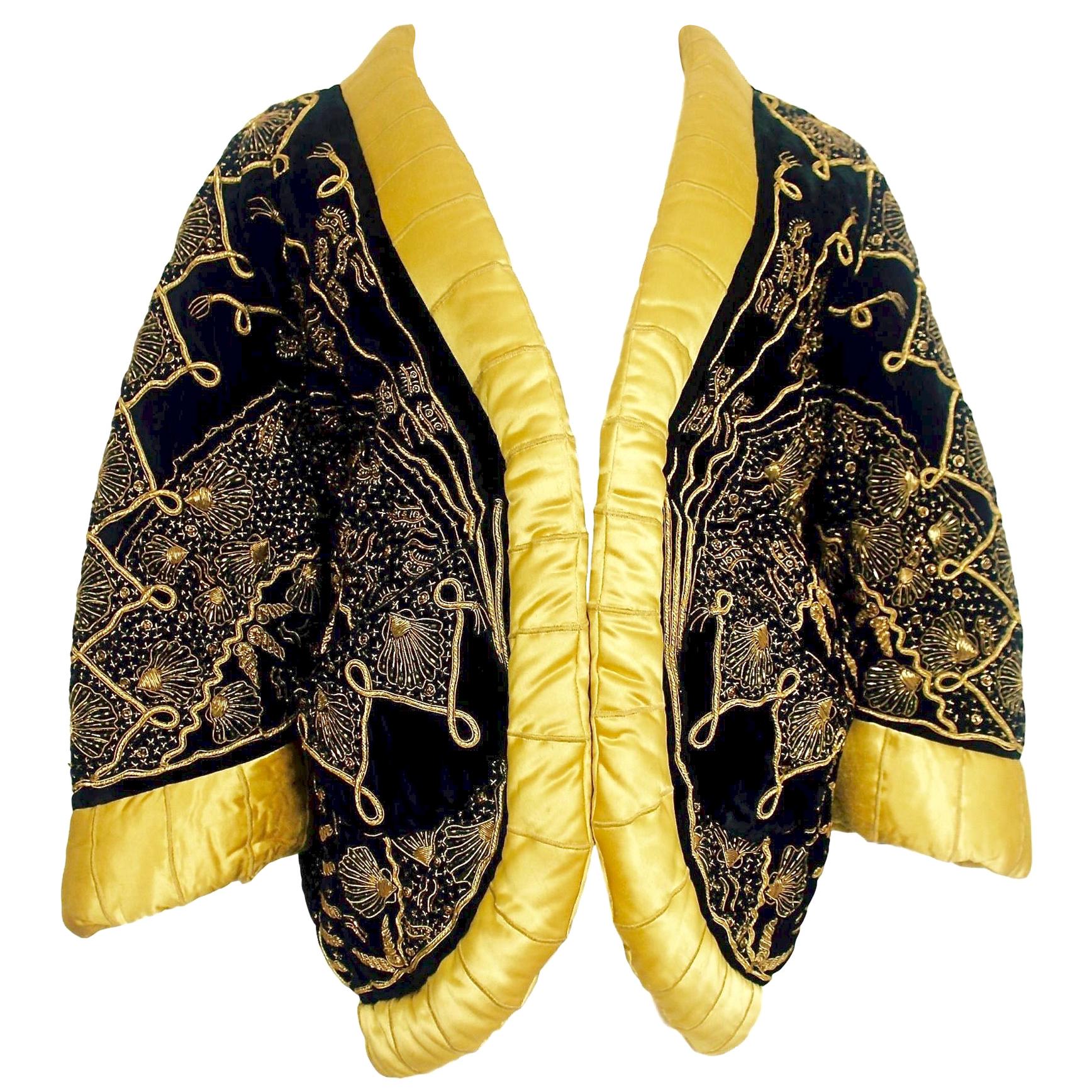 Zandra Rhodes Gold Work Metal Embroidered Velvet Padded Jacket For Sale ...
