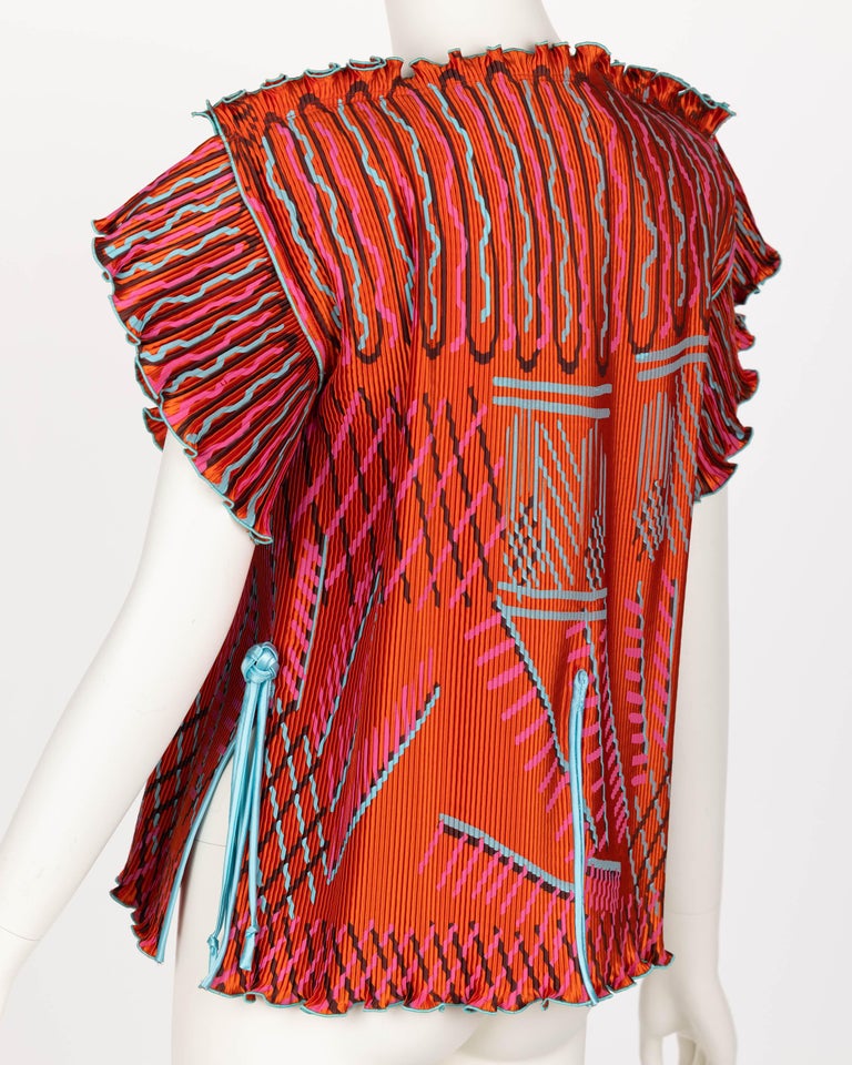 Zandra Rhodes Red Orange Hand Painted Pleated Jacket Top 1970s For Sale ...