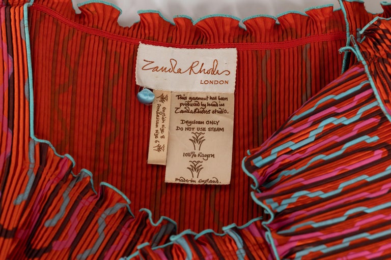 Zandra Rhodes Red Orange Hand Painted Pleated Jacket Top 1970s For Sale ...