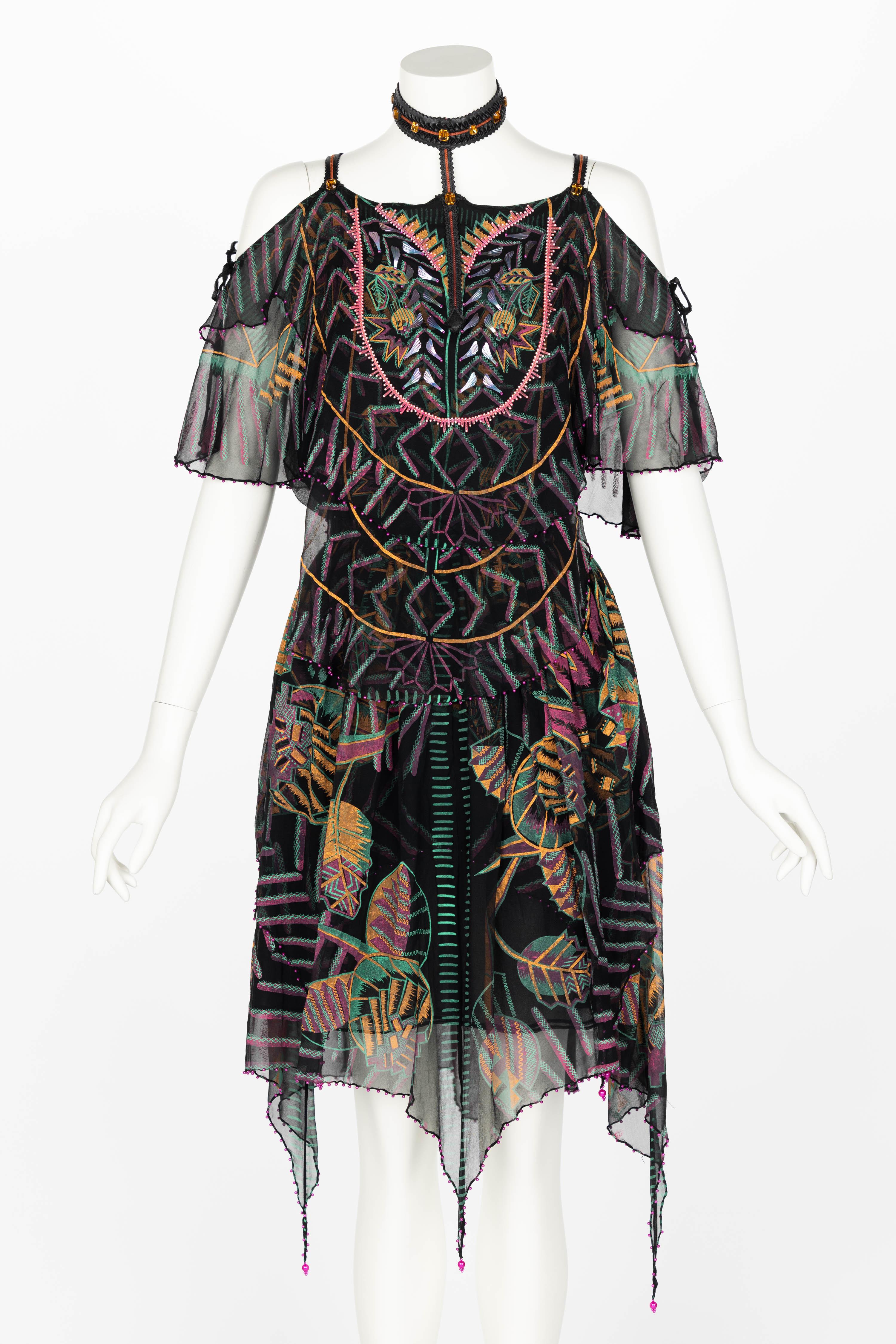 Zandra Rhodes Vintage Hand Painted Silk and Leather Halter Top and ...