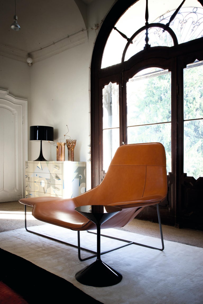 Zanotta Lama Lounge Chair in Brown Leather with Graphite Steel Frame ...