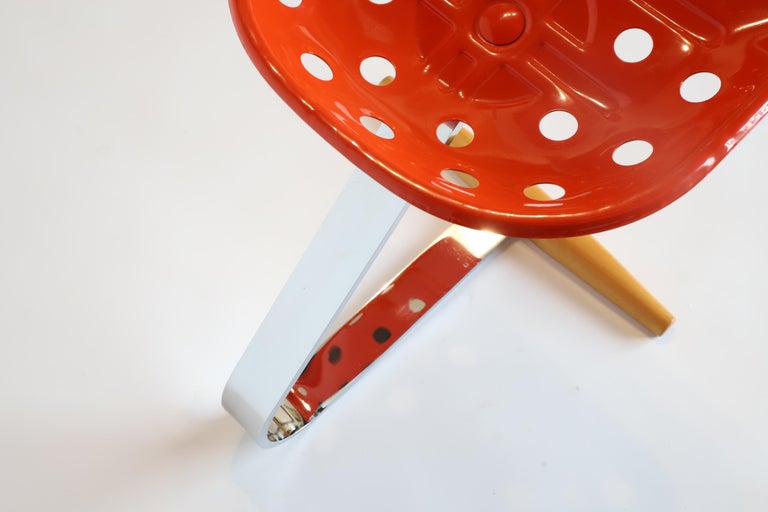 Zanotta Mezzadro Stool in Orange/Red with Steel and Wood Base For Sale ...