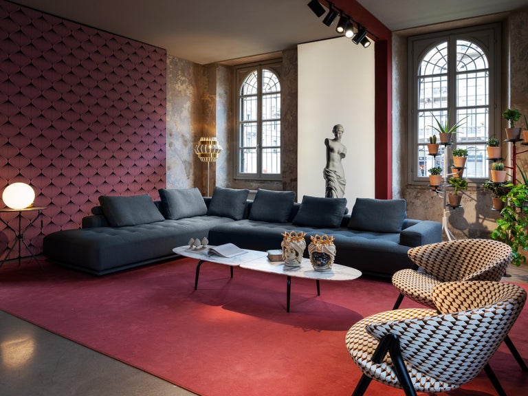 Zanotta Shiki Monobloc Sofa in Torre Fabric and Wooden Base by Damian ...