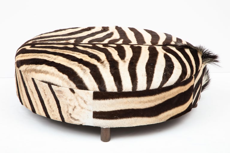Zebra Hide Ottoman, Chocolate and Cream, Round, Contemporary, New Hides ...