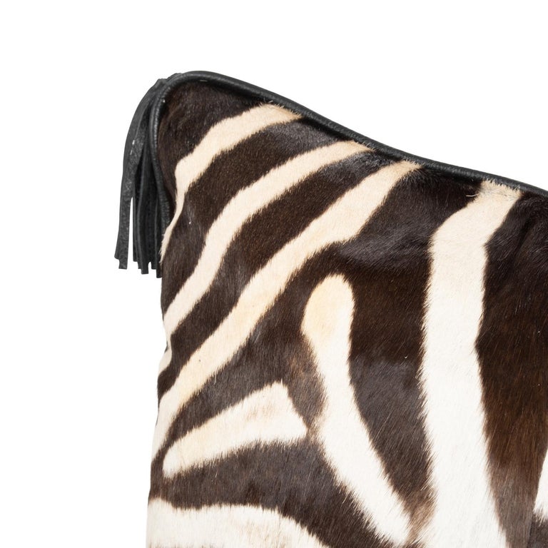 Pillow-Zebra Hide Quarter Panel with Leather Trim For Sale at 1stDibs