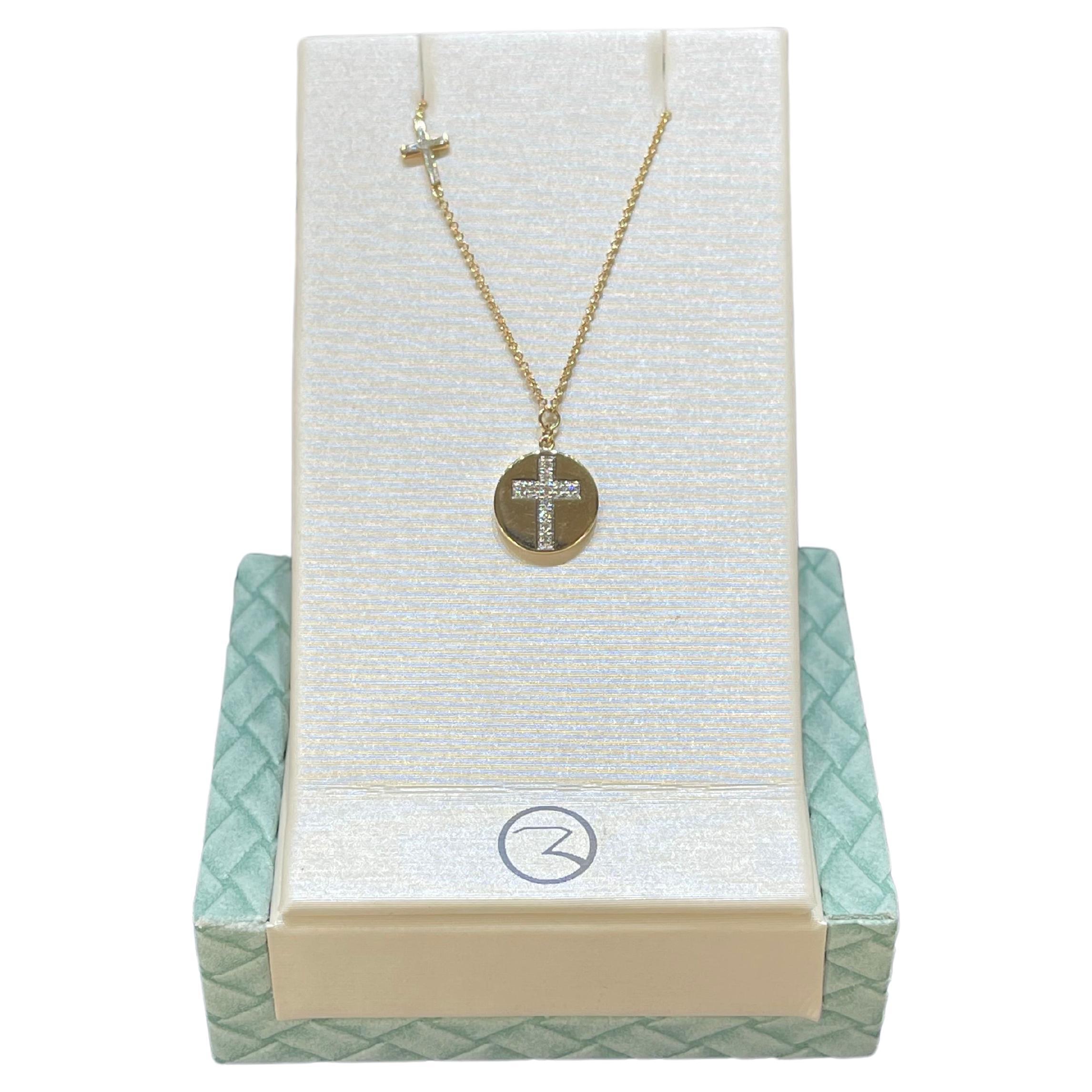 Zeghani 14K Yellow Gold .05 CTW Diamond Cross Disc Necklace For Sale at ...