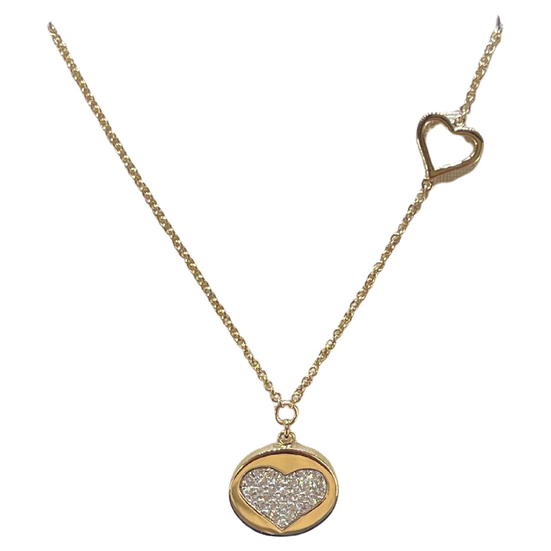 Zeghani 14K Yellow Gold .10 CTW Diamond Heart Disc Necklace For Sale at ...