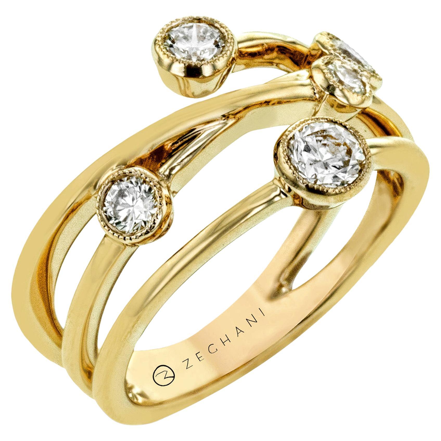 Diamond Gold Double Shank Right Hand Ring For Sale at 1stDibs