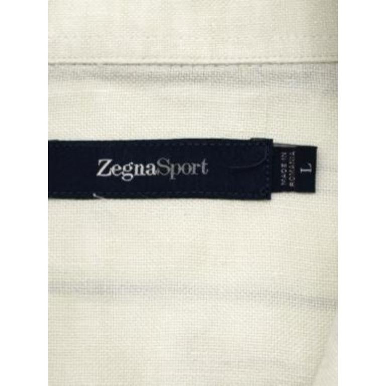 Zegna Sport Green Striped Linen Shirt For Sale at 1stDibs