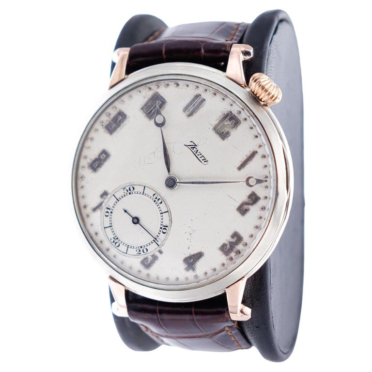 Zenith 14kt. 2 Tone Gold Art Deco Oversized Watch with Original Dial ...
