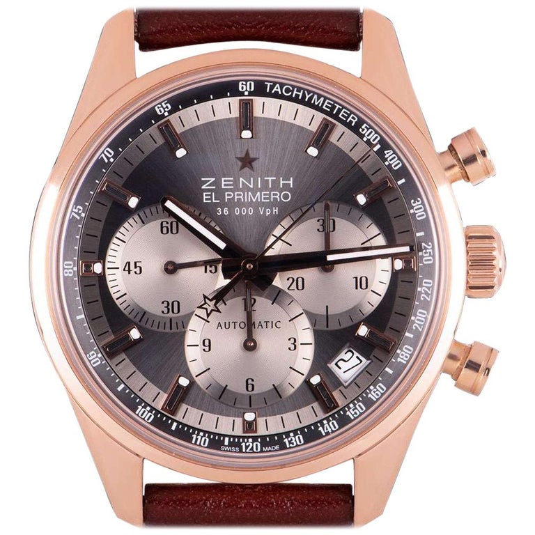 Zenith El Primero Chronograph Gents 18 Karat Rose Gold Grey Dial 18. ...