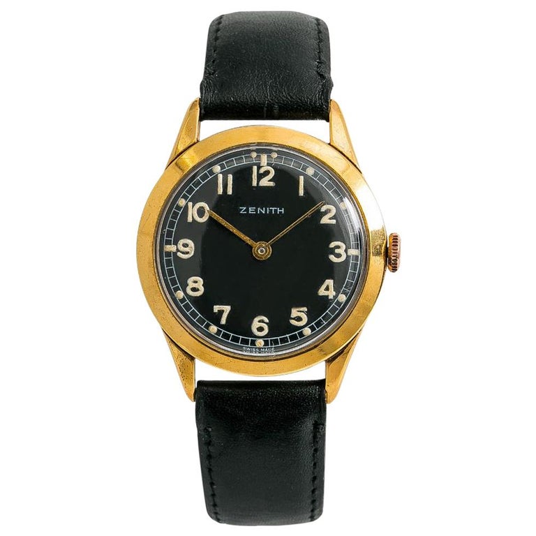 Zenith Men's Vintage Manual Hand Winding Watch Black Dial Gold-Plated ...