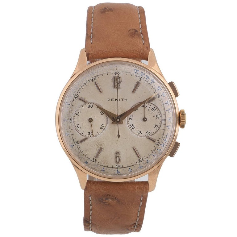 Zenith Rose Gold Vintage Chronograph Manual Wind Wristwatch at 1stDibs