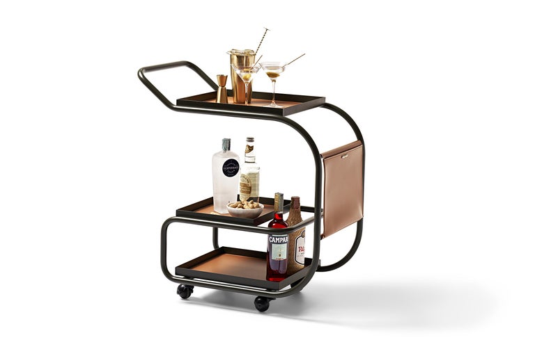 Zenzero Trolley in Glossy Gold Structure with Leather Finish by Samer ...