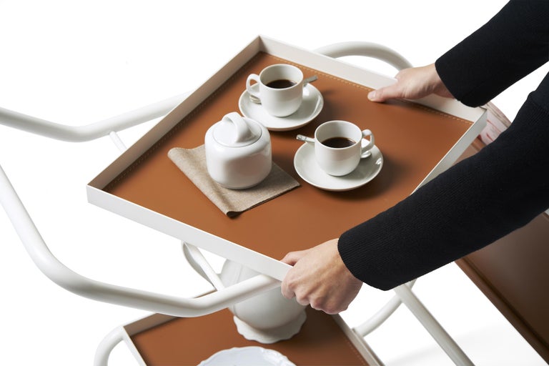 Zenzero Trolley in White Structure with Leather Finish by Samer Alameen ...