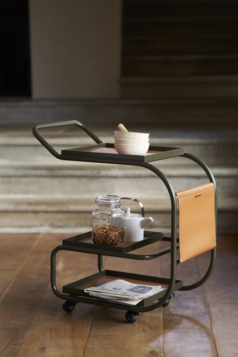 Zenzero Trolley in White Structure with Leather Finish by Samer Alameen ...